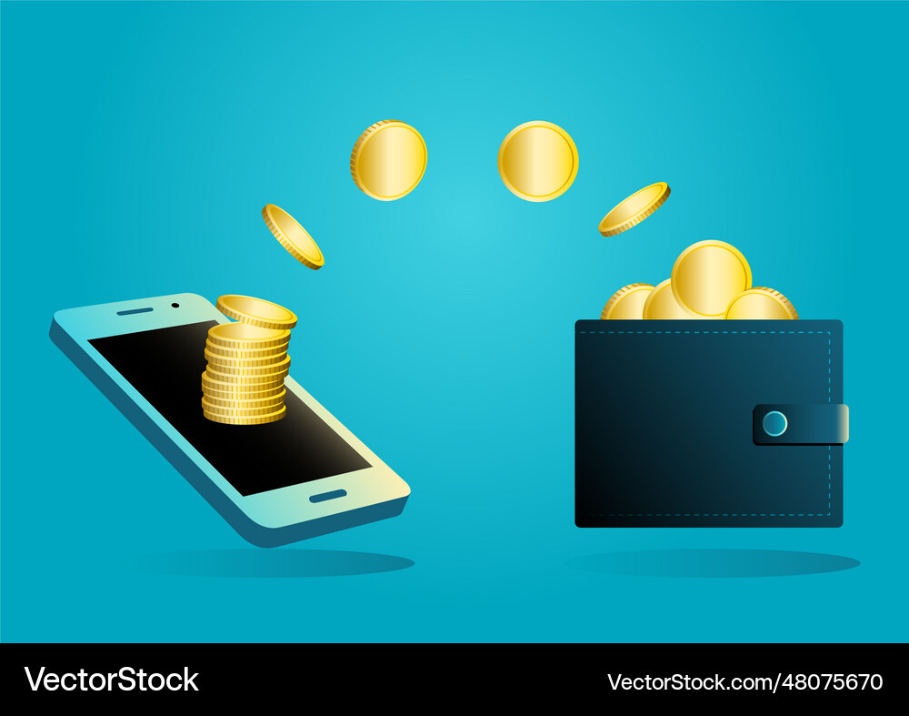 Money transfer from wallet into mobile phone Vector Image