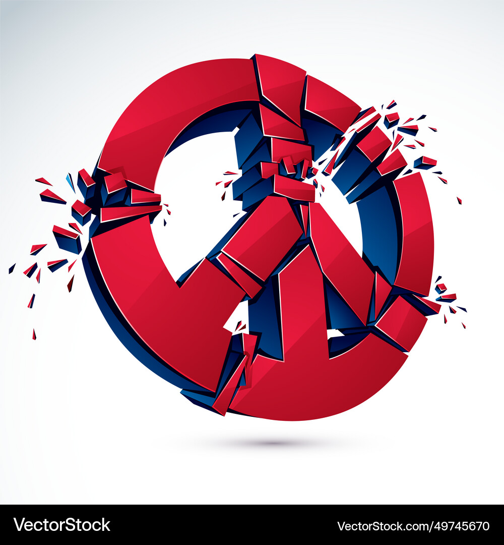 Peace symbol breaking to pieces 3d realistic Vector Image