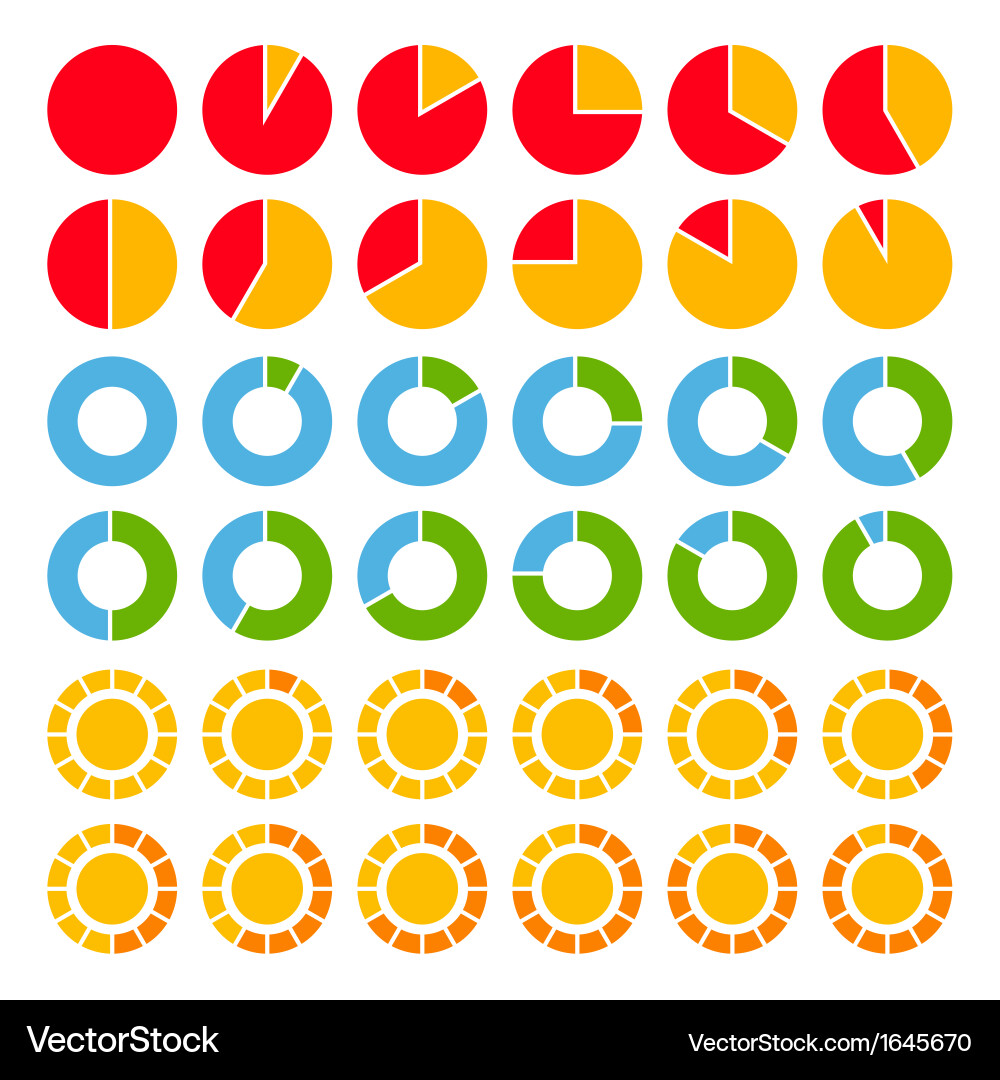 Set of brightly colored pie charts Royalty Free Vector Image