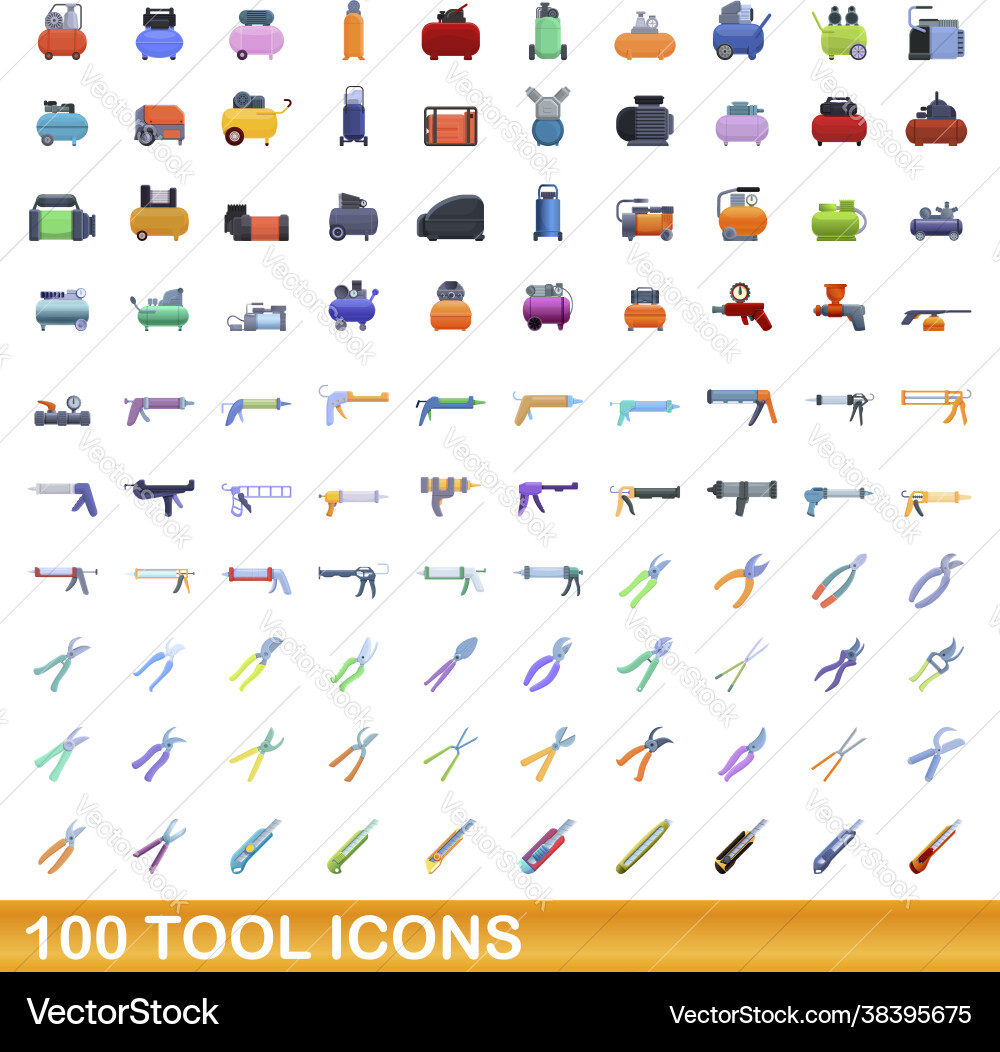 100 tool icons set cartoon style Royalty Free Vector Image