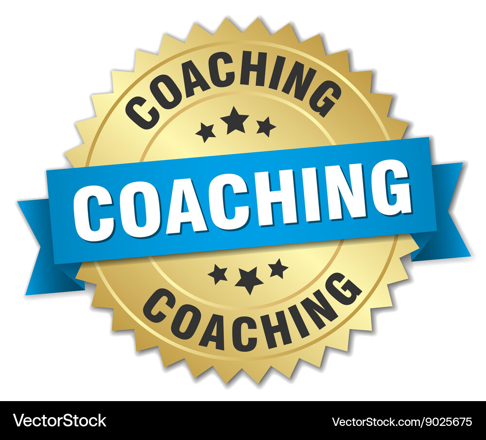 Coaching 3d gold badge with blue ribbon Royalty Free Vector