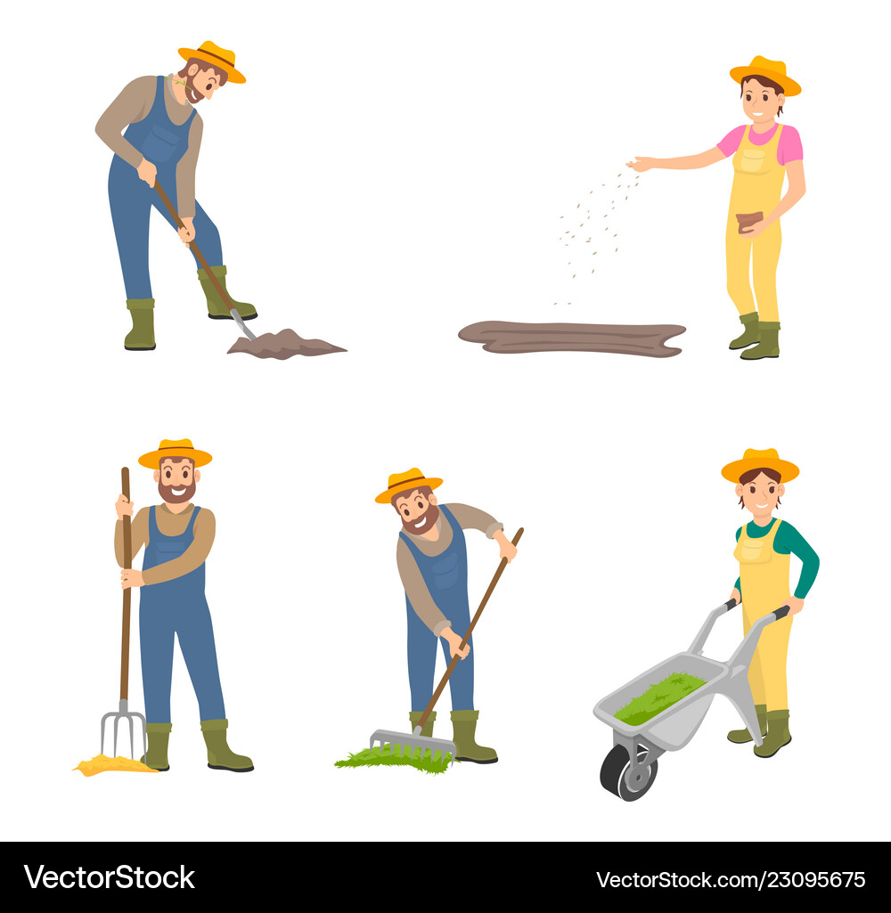 Farming people sowing set Royalty Free Vector Image