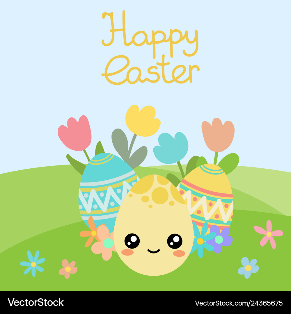 Flat happy cute cartoon easter kawaii egg Vector Image