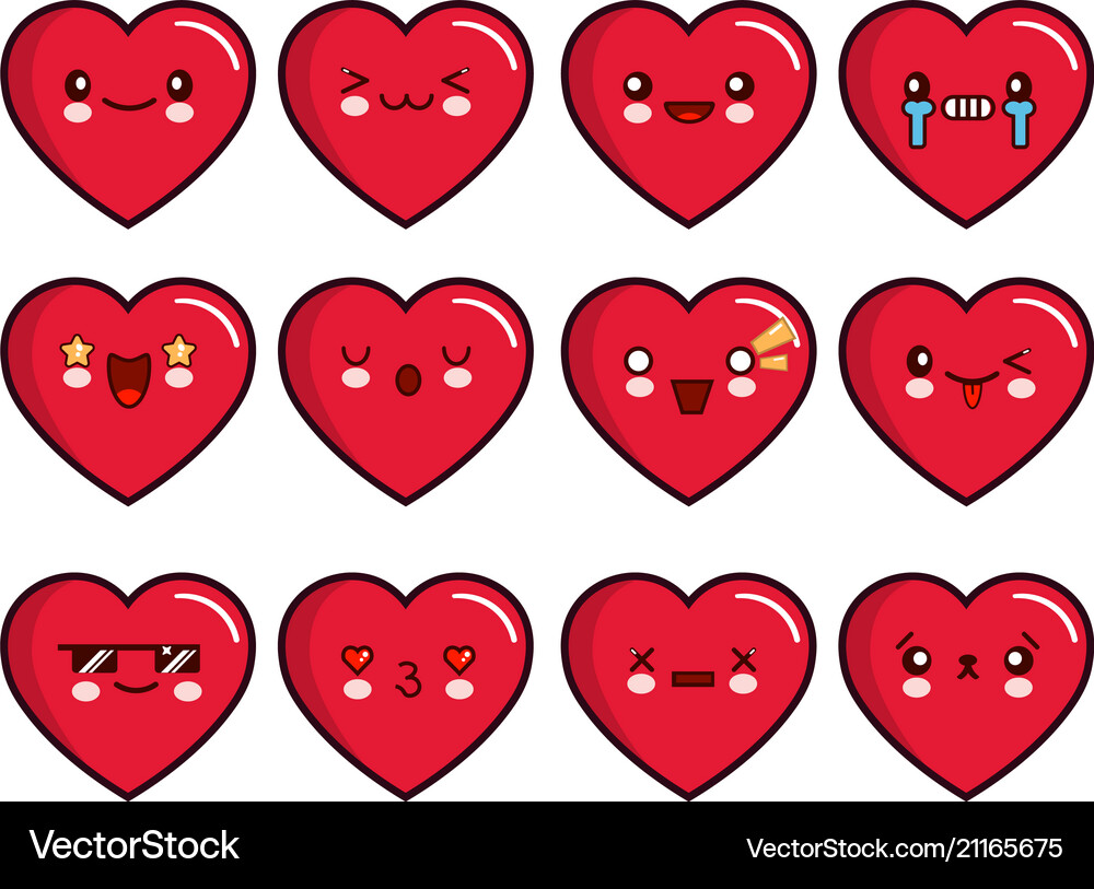 Heart emoticons set smiley icons set Royalty Free Vector
