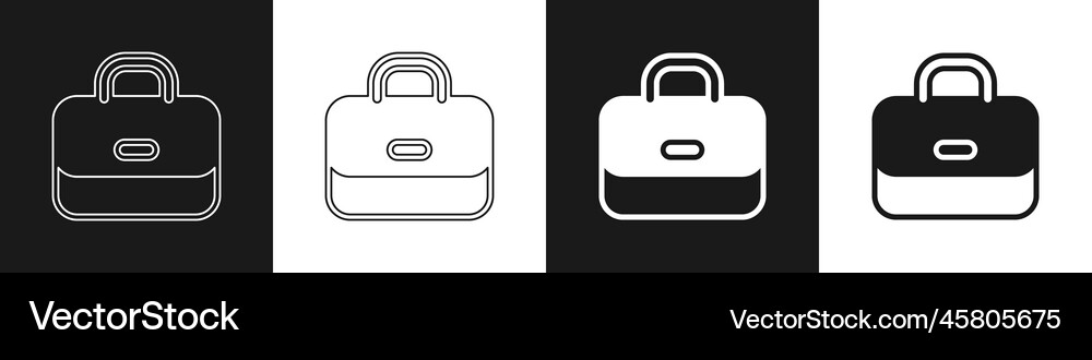 Set briefcase icon isolated on black and white Vector Image