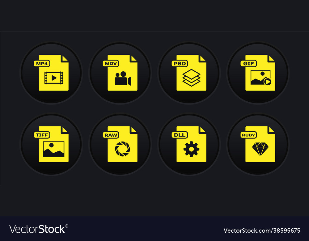 Set tiff file document gif raw dll psd mov Vector Image Set tiff file document gif raw dll psd mov Vector Image