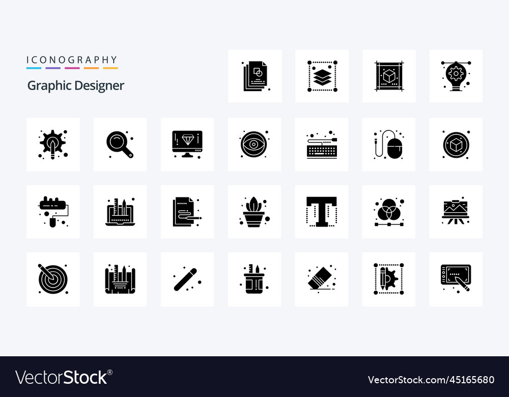 25 graphic designer solid glyph icon pack Vector Image