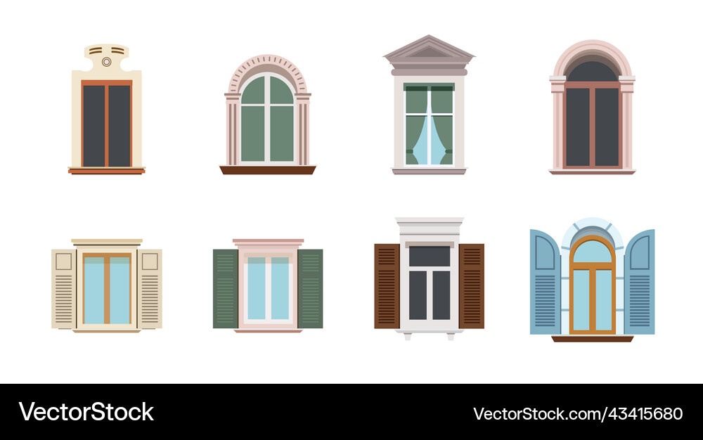 Big set of different windows city Royalty Free Vector Image