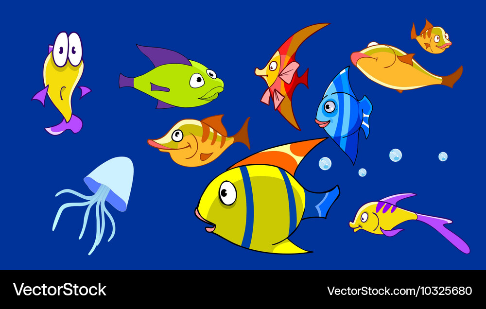 Cartoon aquarium with funny fish Royalty Free Vector Image