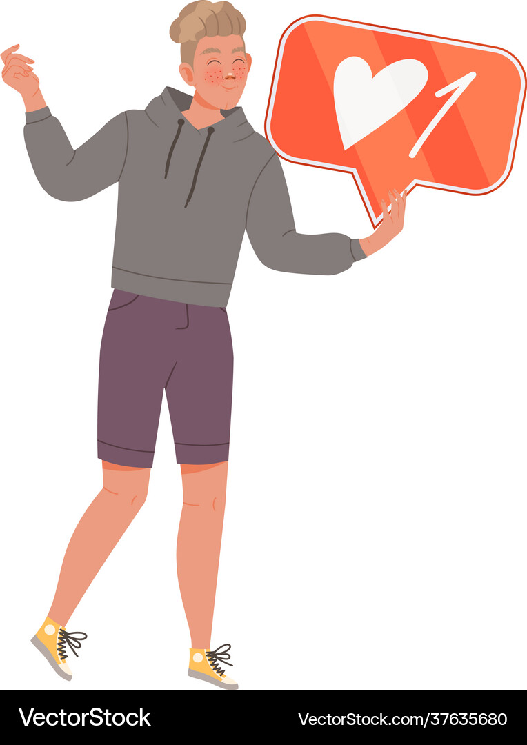 Young man holding like sign as notification Vector Image