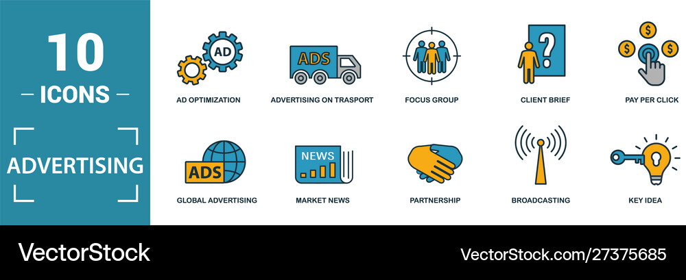 Advertising icon set include creative elements Vector Image