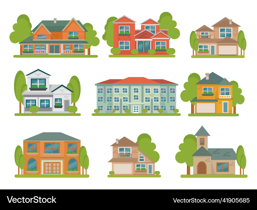 Buildings flat icon set Royalty Free Vector Image
