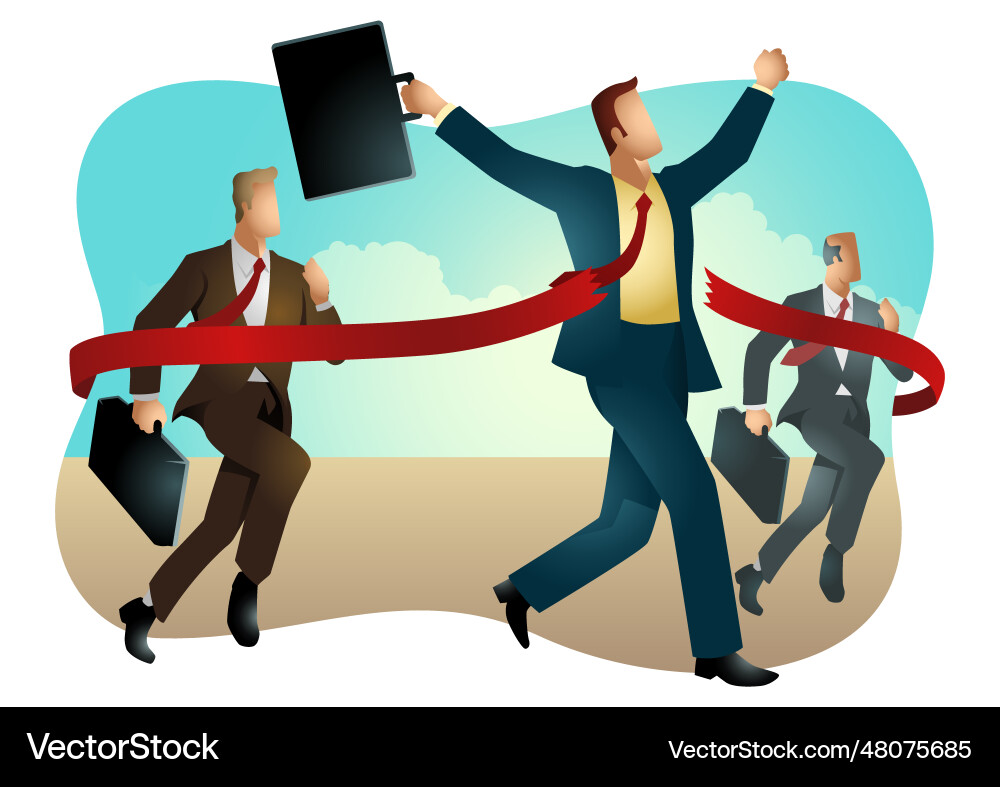 Businessmen crossing finish line Royalty Free Vector Image