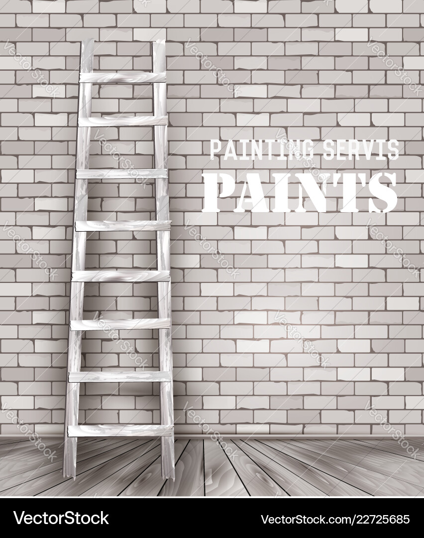 Ladder against and old a white brick wall Vector Image