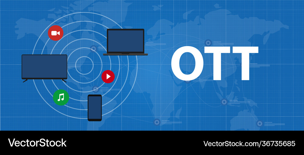 Ott over top media distribution movie Royalty Free Vector