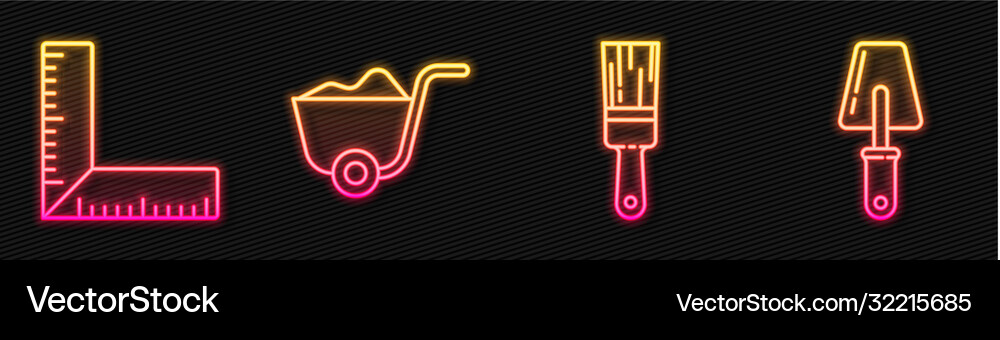Set line paint brush corner ruler shovel Vector Image