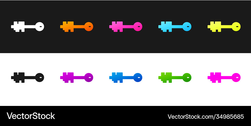 Set old key icon isolated on black and white Vector Image