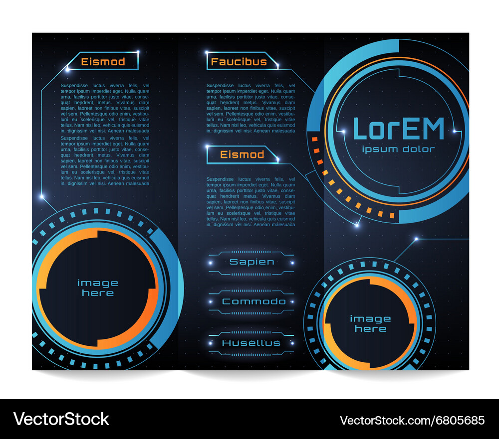 Tri-fold brochure template futuristic hud Vector Image