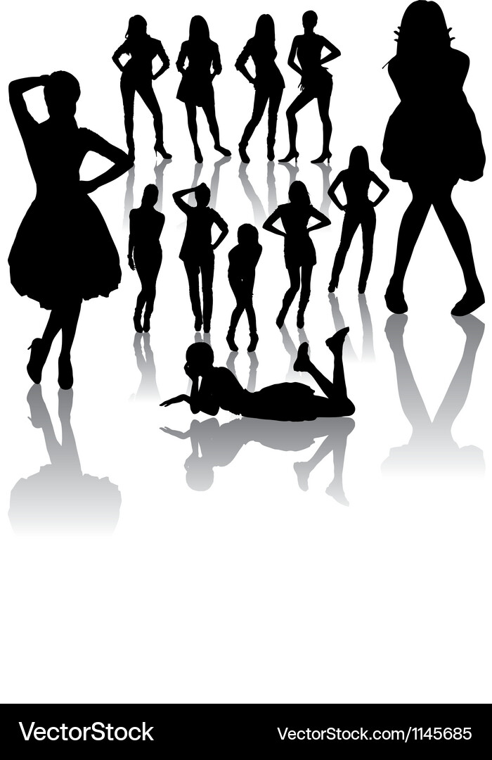 Woman silhouettes dansing singing and posing Vector Image