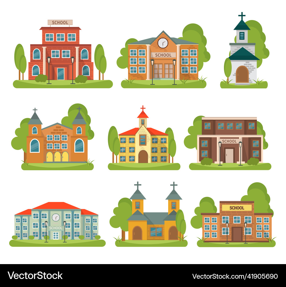 Building school church icon set Royalty Free Vector Image