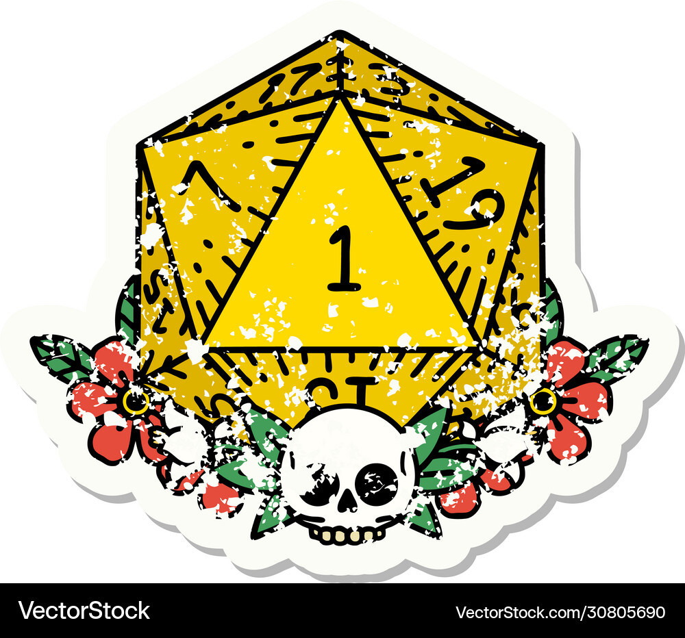 Natural one dice roll with floral elements grunge Vector Image