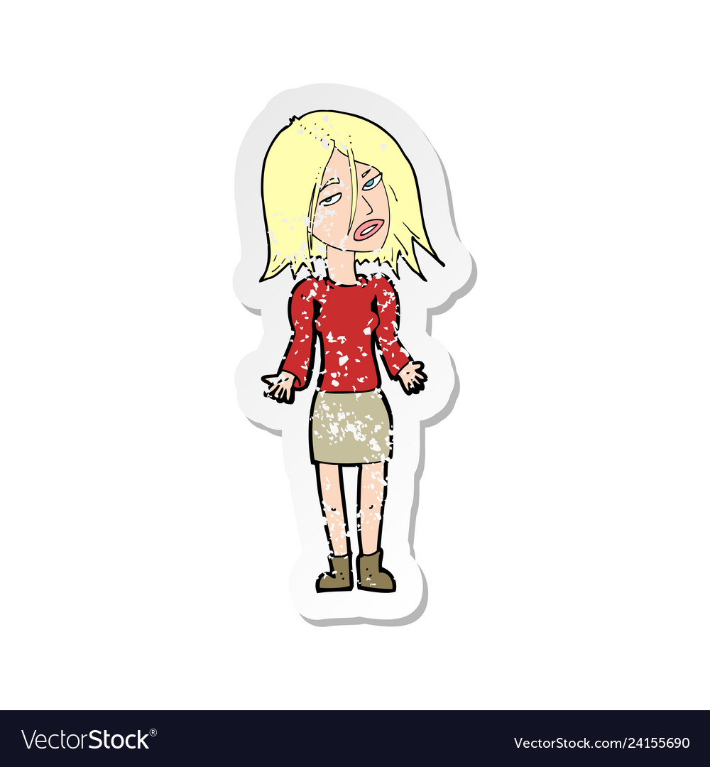 Retro distressed sticker of a cartoon woman Vector Image
