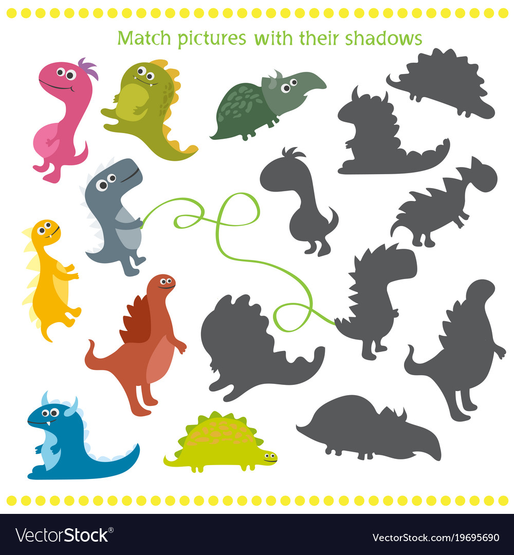 Shadow matching game with cartoon dinosaur Vector Image