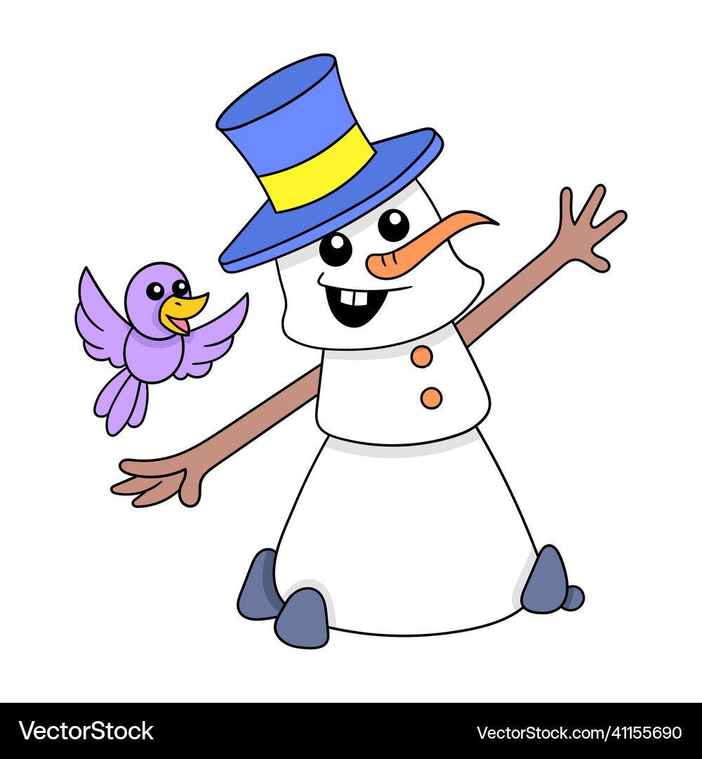 Snowman is happily welcoming spring doodle icon Vector Image