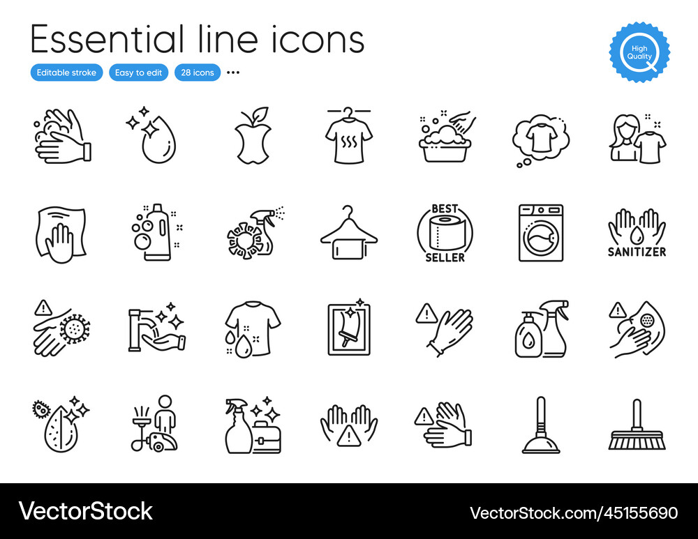 Wash hands cleaning mop and clean bubbles line Vector Image