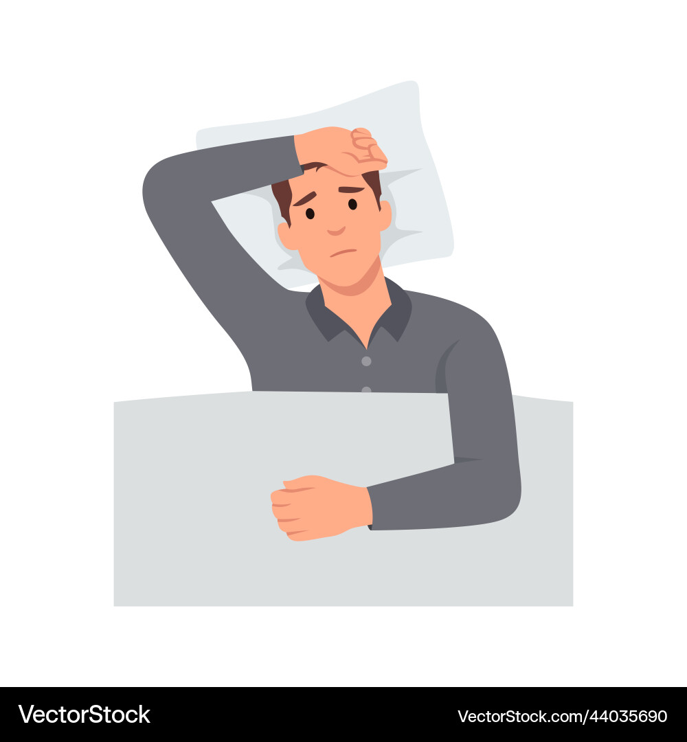Young man sleepless suffers from insomnia Vector Image