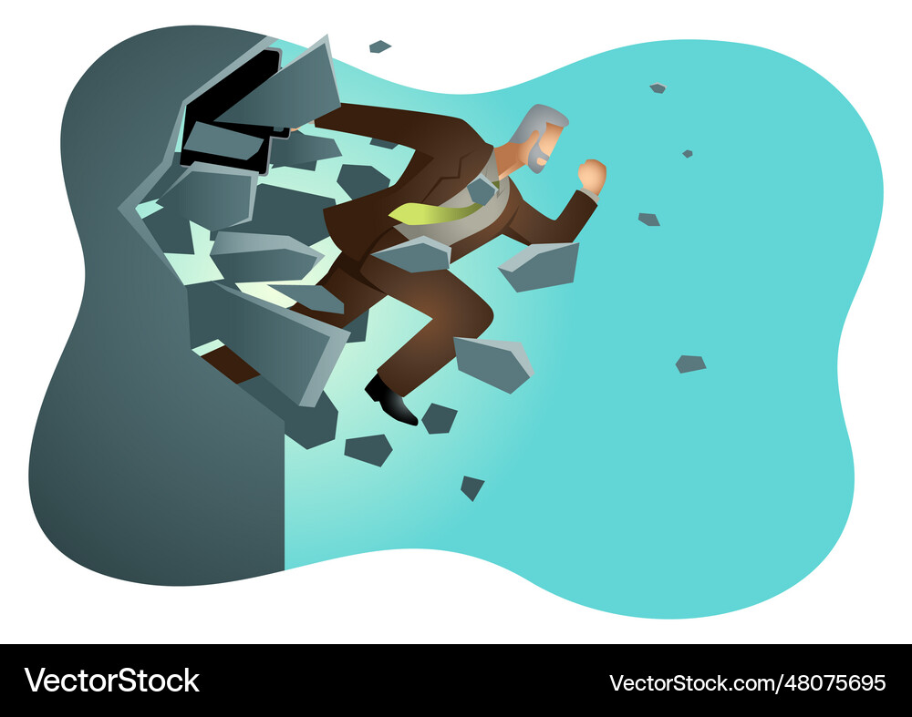 Businessman jump breaking the wall Royalty Free Vector Image
