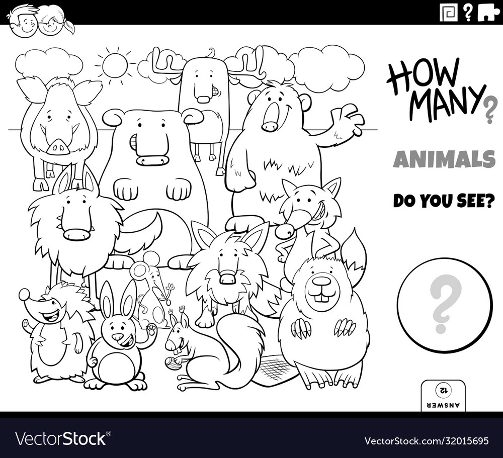 Counting animals educational task coloring book Vector Image