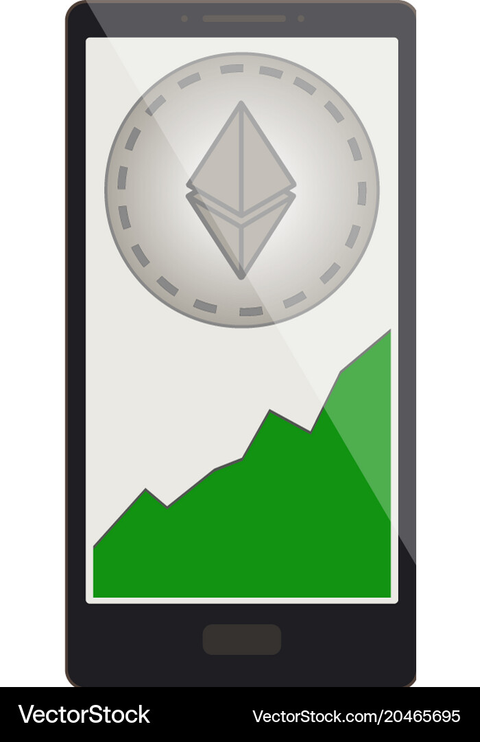 Ethereum coin with growth graph on a phone screen Vector Image