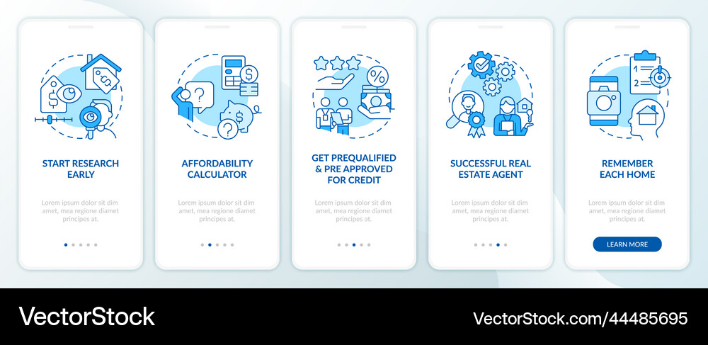 Homebuying steps blue onboarding mobile app screen