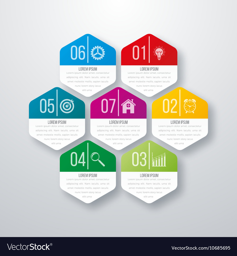 Infographics seven hexagons Royalty Free Vector Image