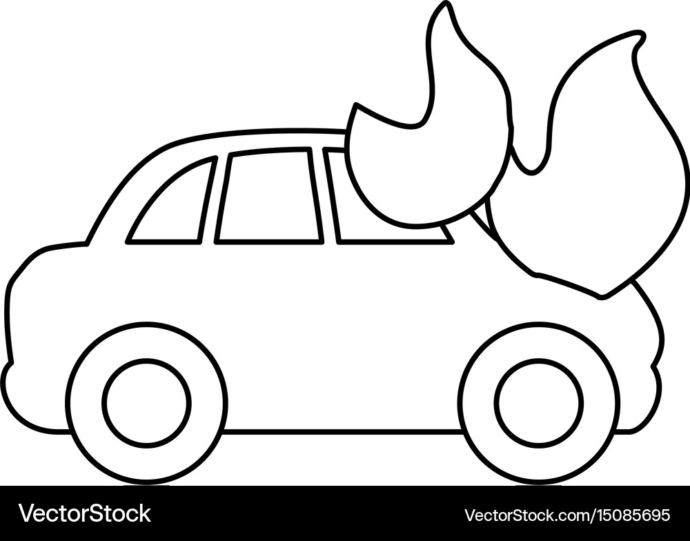 Line car burning and danger emergency accident Vector Image