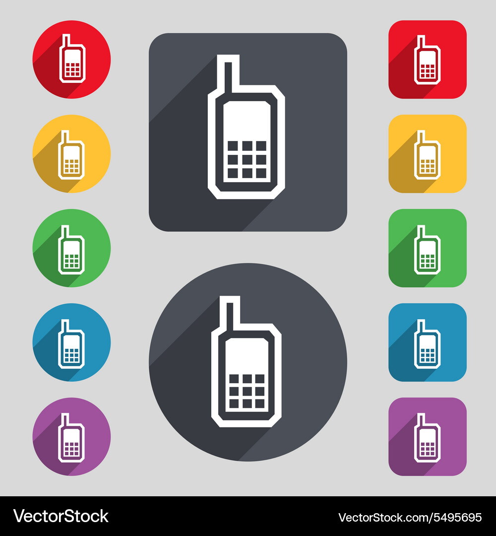 Mobile phone icon sign a set 12 colored buttons Vector Image