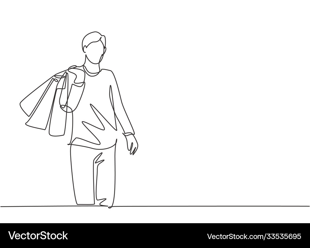 One single line drawing young happy attractive Vector Image