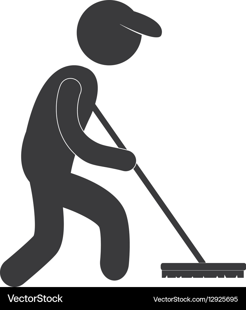 Sweeper clean broom figure pictogram Royalty Free Vector