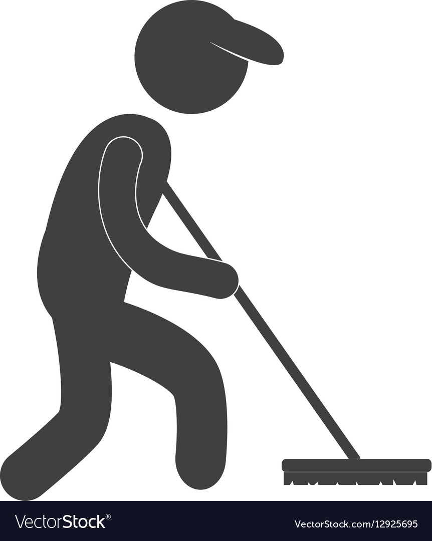 Sweeper clean broom figure pictograph Royalty Free Vector