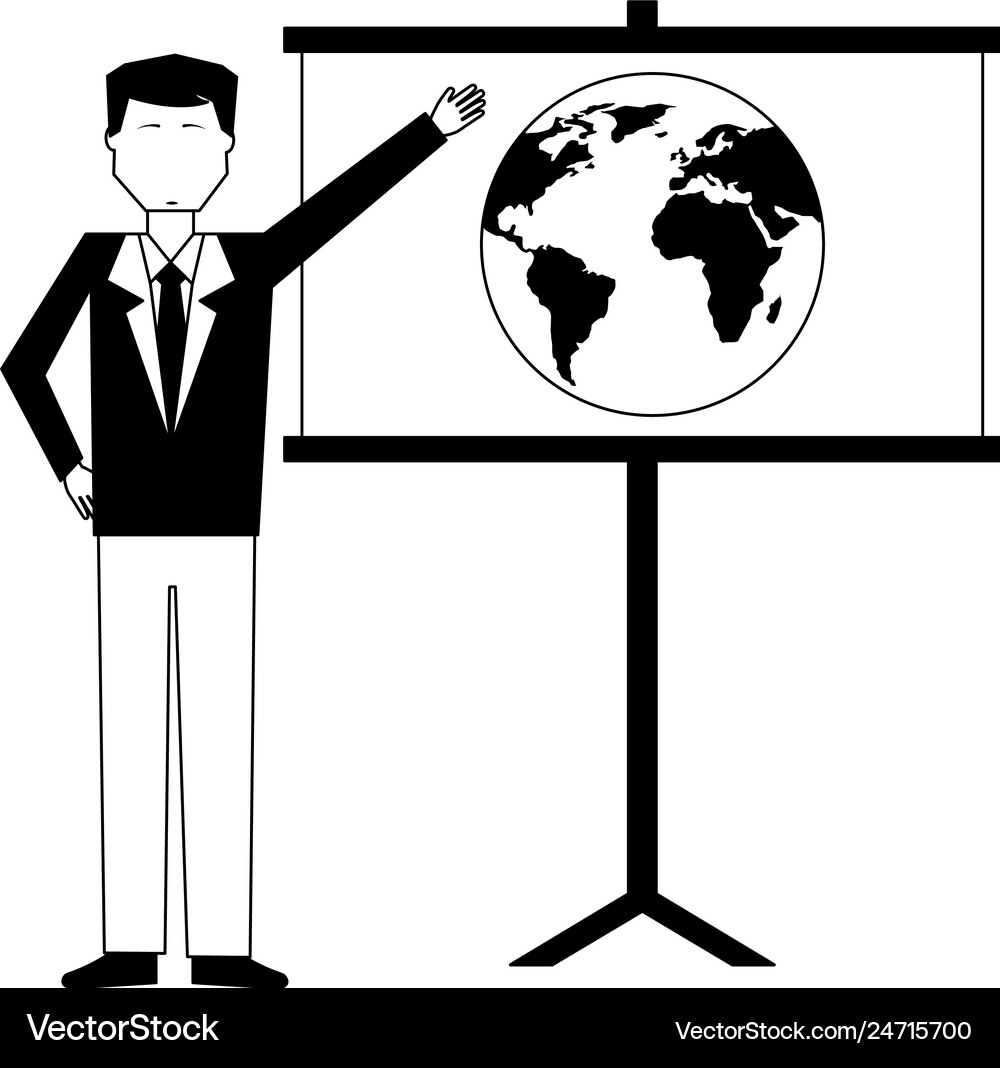 Businessman with paperboard training isolated icon