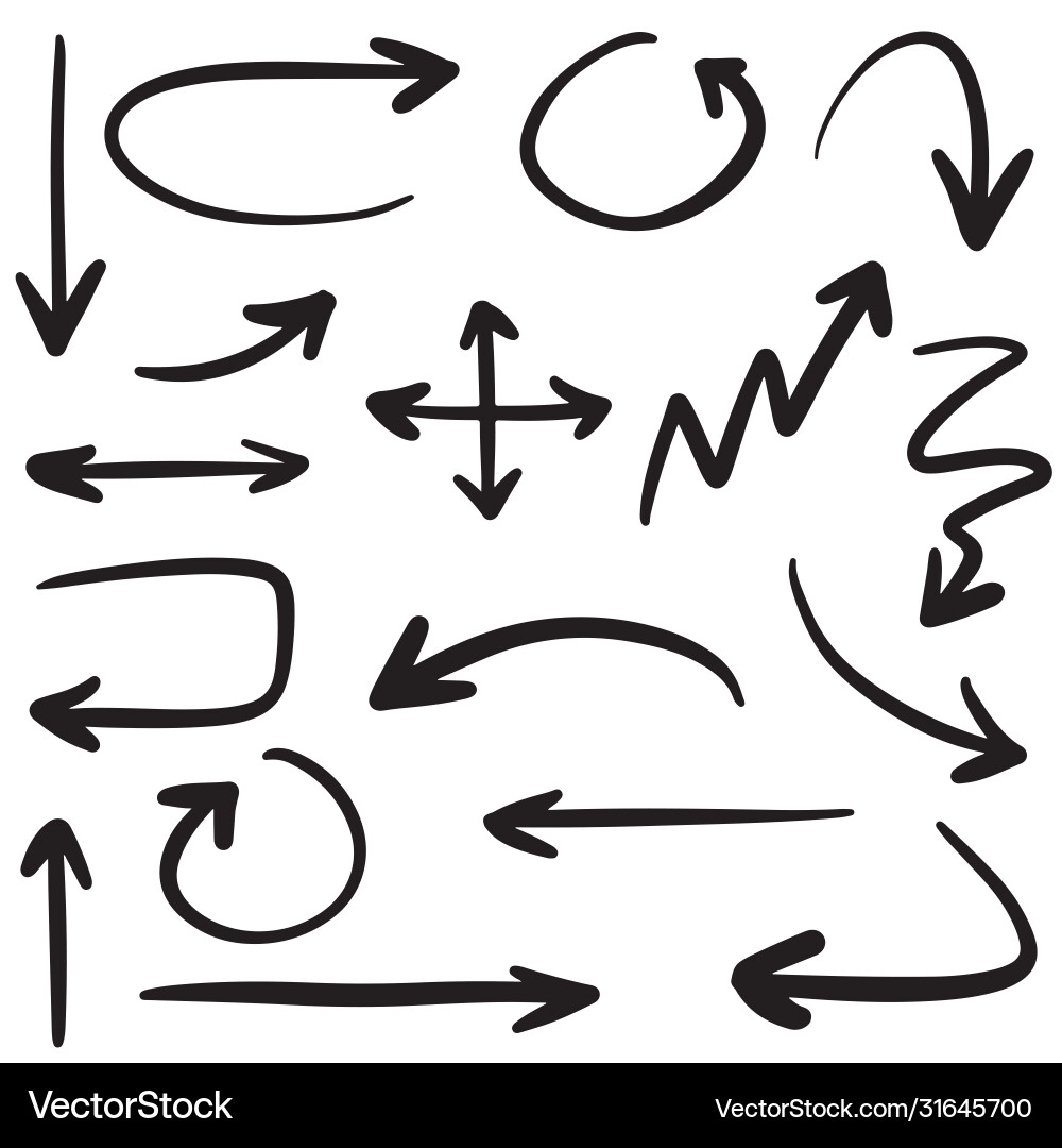 Hand drawn arrows with doodle style isolated Vector Image