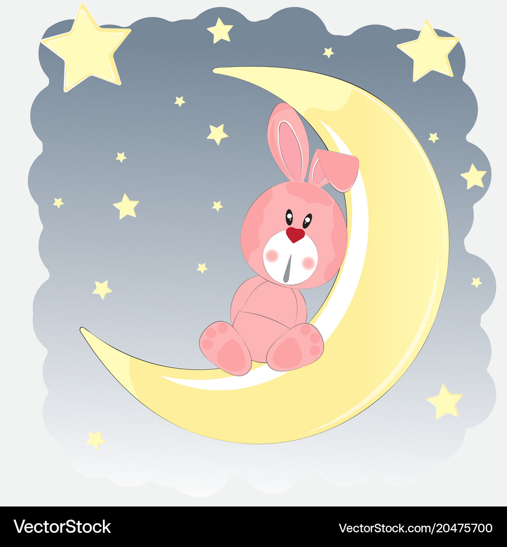 Happy hare who sits on the moon Royalty Free Vector Image