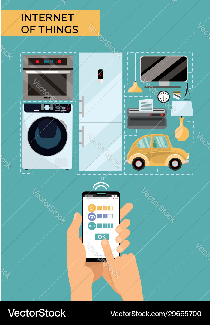 Internet things concept design with male hands Vector Image