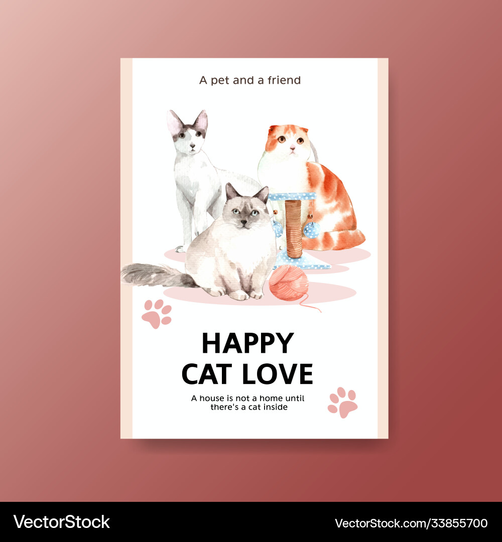 Poster template design with cute cat for brochure Vector Image