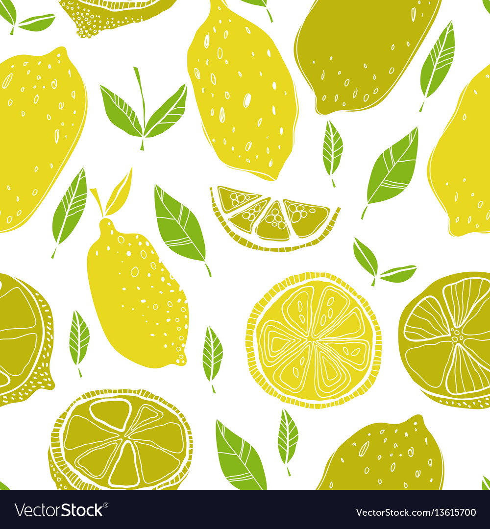Seamless pattern with lemons with leaves Vector Image