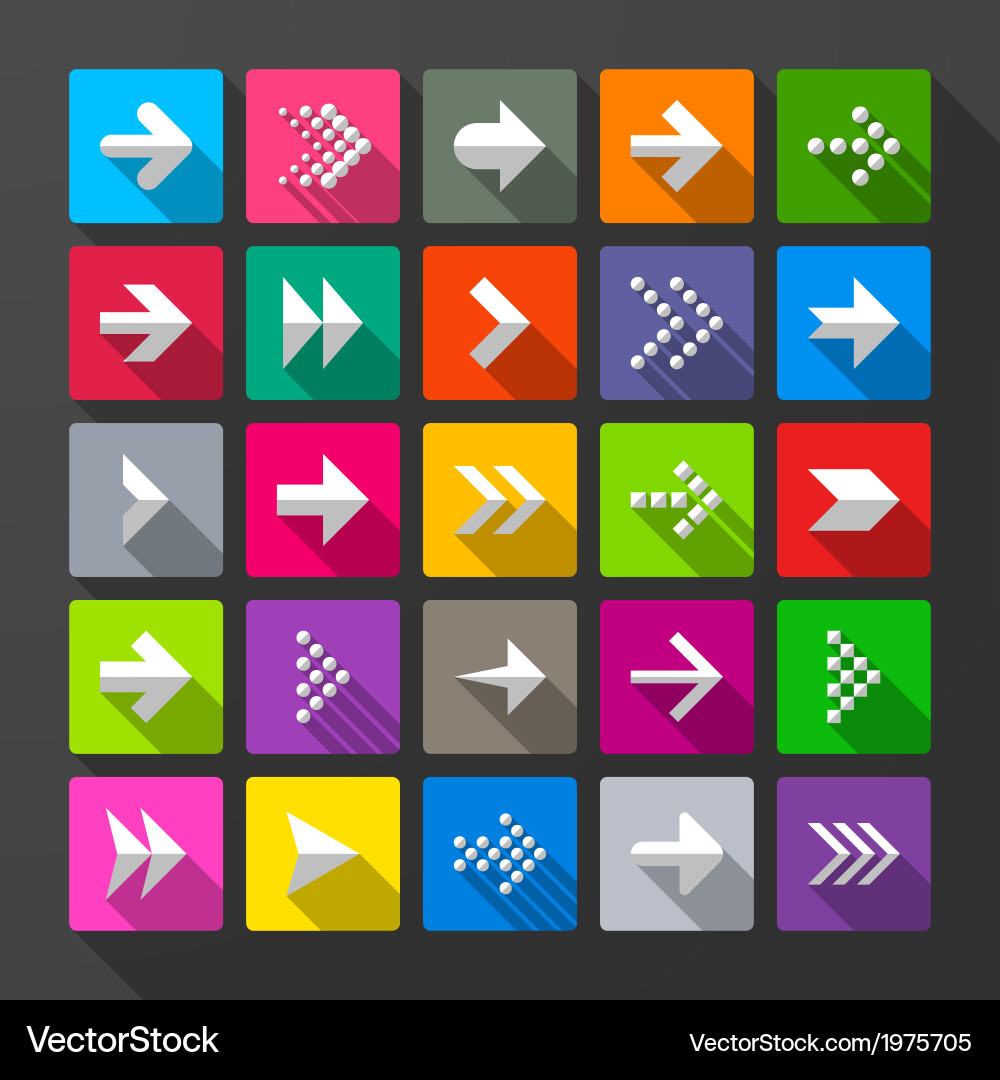 Arrows icons signs long shadow style Royalty Free Vector