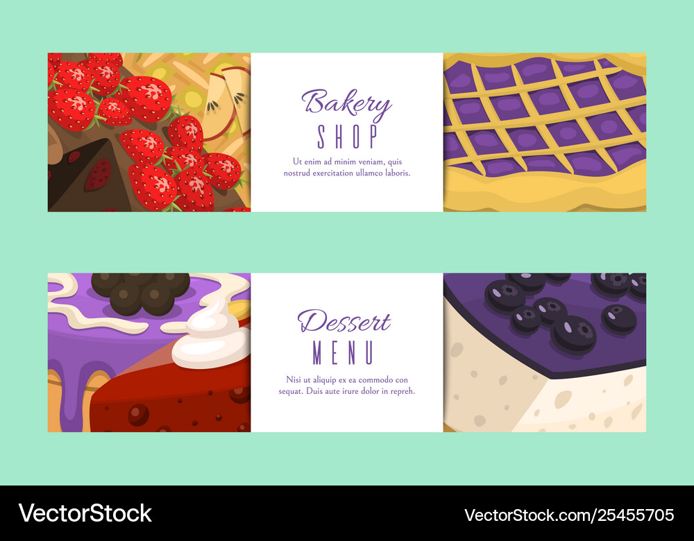 Cake shop menu banners or cards Royalty Free Vector Image