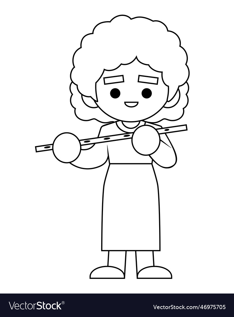 Coloring book musician woman and flute Royalty Free Vector Coloring book musician woman and flute Royalty Free Vector