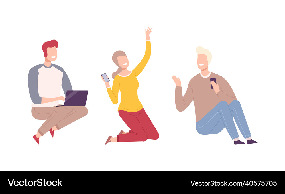 People character with digital gadget sitting Vector Image